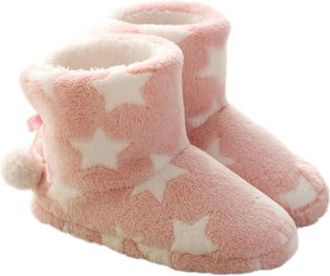 Hemobllo Bottes DHiver en Peluche pour Femmes Bottines Chaudes &agrave; Semelle &Eacute;paisse Isolante Motif &Eacute;toile Taille L Coton Doux Rose pour Int&eacute;rieur et Ext&eacute;rieur Hiv