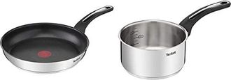 T-fal Emotion Po&ecirc;le 20 cm, Rev&ecirc;tement antiadh&eacute;sif, Garantie 10 ans & Emotion Casserole 18 cm inox, Garantie 10 ans, Base &eacute;paisse pour une diffusion de chale