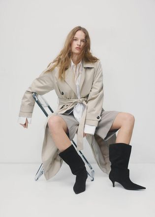 Mango Wildleder-Bootie mit Absatz und spitzer Zehenpartie schwarz - Damen - 35 - MANGO