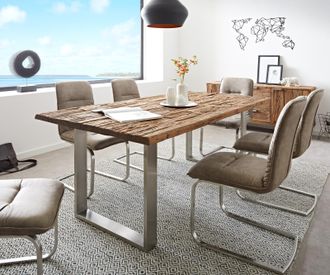 DELIFE Esstisch Reclaimed 200x100 cm Vintage-Optik Edelstahl schmal, Esstische