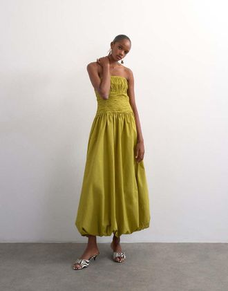 Topshop Robe bandeau longue de qualit&eacute; sup&eacute;rieure &agrave; ourlet bouffant - Vert