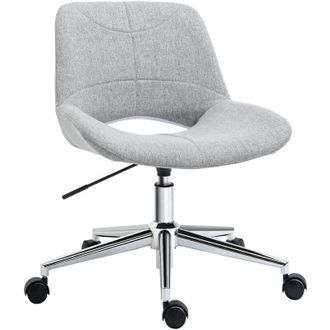 HOMCOM Homcom - B&uuml;rostuhl, Schreibtischstuhl, h&ouml;henverstellbarer Drehstuhl, Computerstuhl mit Leinenoptik, pc Stuhl bis 110 kg belastbar, Metall, Hellgrau