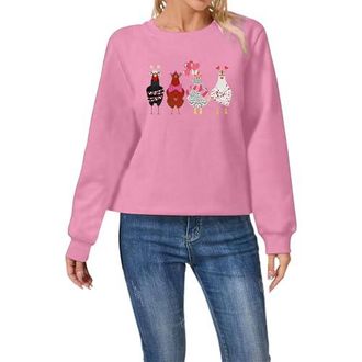 Generic Pull &agrave; capuche pour femme avec imprim&eacute; lettres et col rond pour lautomne et lhiver 2026, rose, XXL