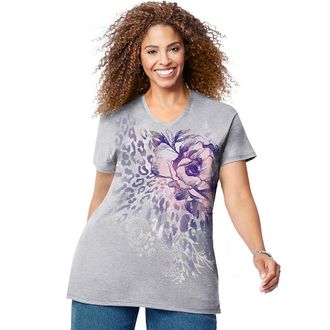 Just My Size Damen JMS Graphic S/S V-Ausschnitt T-Shirt, Dschungelblume, 1X