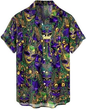 Generic Costume de carnaval pour homme - Chemise d&eacute;t&eacute; &agrave; manches courtes - Imprim&eacute; masque tendance - Chemise de loisirs - Chemise l&eacute;g&egrave;re imprim&eacute;e - Chemise de 