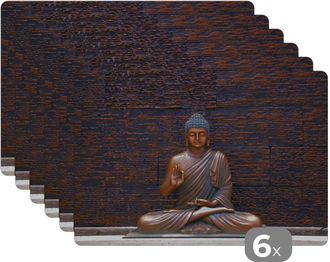 MuchoWow Placemats Platzdeckchen Platzset Tischset 6-teilig Tischdeko Untersetzer 45x30 cm Buddha - Buddha-Statue - Braun - Spirituell - Meditation
