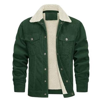Generic Veste de camionneur en velours c&ocirc;tel&eacute; doubl&eacute; Sherpa avec boutons sur le devant et col en fourrure pour homme, Vert, XL