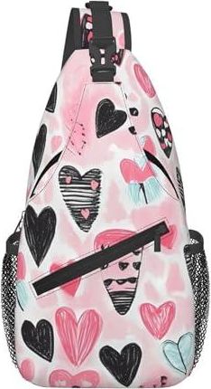 Generic Sacoche Port&eacute; &eacute;paule Amour des coeurs Polyester Sac De Poitrine Casual Crossbody Bag pour Homme Voyage &eacute;cole