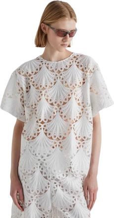 Meimeij Femme, Blouses et Chemises, Blanc, Taille: 36 FR Blusa Scollo Rotondo Orli Smerlati