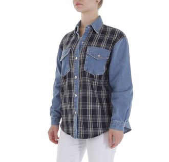 Ital-Design Jeansjacke Trendiges Patchwork-Hemd f&uuml;r Damen im Alltag (89867170) Lagenlook Kariert Jeansjacke in Blau