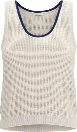 Brunello Cucinelli Femme, Tops, Beige, Taille: 38 FR Top en coton avec design &eacute;l&eacute;gant