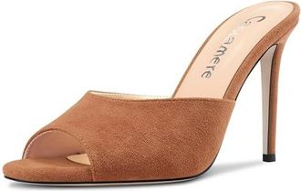 Castamere Femmes Haut High Aiguille Talon Heel Ouvert Bout Slip-on Sandales Dress Bureau Décontracté Mules Chaussures 10 CM Heels Marron 40 EU