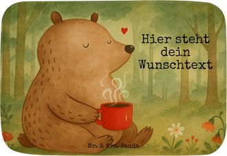 Mr. & Mrs. Panda Personalisierte Badematte B&auml;r Morgenkaffee Design - Geschenk, f&uuml;r Partner, Hochzeitstag, Badvorleger Selbst Gestalten, Bad Teppich, Freundin, Frauen, 