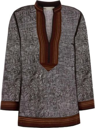 Tory Burch Femme, Blouses et Chemises, Brun, Taille: 38 FR Blouse en lin