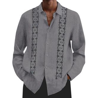 Generico Chemise pour homme &agrave; manches longues coupe r&eacute;guli&egrave;re avec boutons T-shirt d&eacute;contract&eacute; en coton et lin, gris, XXXL