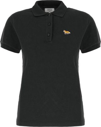 Maison Kitsun&eacute; Femme, Tops, Noir, Taille: 38 FR Polo en coton B&eacute;b&eacute; Renard