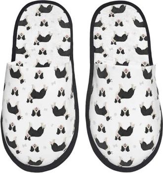 Generic Pantoufles En Coton Chien Border Collie Mignon Portative Pantoufles De Maison R&eacute;utilisables Chaussons DInt&eacute;rieur Pour Automne Camping Chambre M