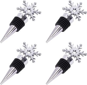 Cabilock Edelstahl Weinverschluss Schneeflocken Flaschenverschluss: 4 Stücke Weinstopper Weinflaschenverschluss Weinstopfen Geschenke für Xmas Hochzeit Dekorat