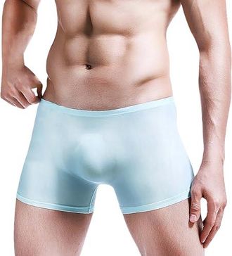 Generic Boxers pour hommes, soie glac&eacute;e, short r&eacute;tro fin, couleur unie, sous-v&ecirc;tements pour hommes, respirant, confortable, taille basse, taille &eacute;lastique, sl