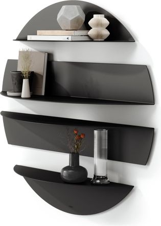 Umbra Solis Wandregale, Rundes Metallregal mit 4 separaten Ablageelementen für Bücher, Kerzen, Bilderrahmen und mehr, Schwarz, Einheitsgröße