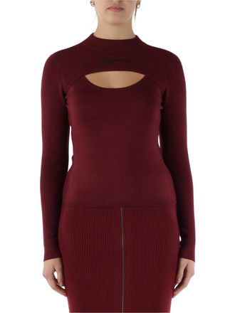 Karl Lagerfeld Cut Out Mock Neck Sweater, Zinfandel, L
