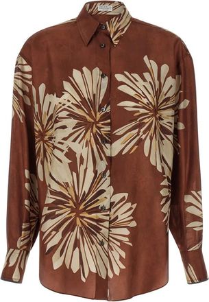 Brunello Cucinelli Femme, Blouses et Chemises, Multicolore, Taille: 42 FR Printed Silk Shirt