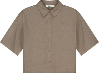 Olaf Hussein Femme, Blouses et Chemises, Brun, Taille: 42 FR Linen Short Sleeve Shirt W240307