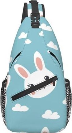 Generic Sac &agrave; dos &agrave; bandouli&egrave;re avec motif nuages et lapins blancs pour homme