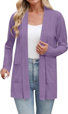 Generico Gilet Femme Cardigan Long Chic Et Elégant Été Léger Fluide Manches Longues Veste Décontracté Ouverte sur Le Devant Et Col en V Cardigans avec Poches