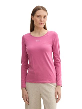 Tom Tailor Damen Basic Longsleeve mit Logo-Print,16348 - pink Velvet, XXS