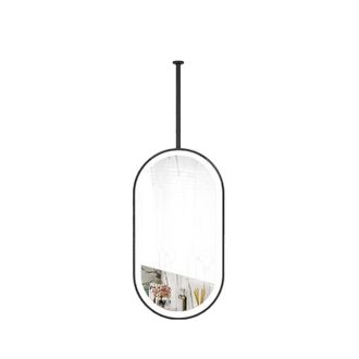 Generic Ovaler Deckenspiegel, drehbarer h&auml;ngender Badezimmerspiegel, dreifarbige LED-Temperatur, geeignet for Umkleidekabinen und Badezimmerwaschtische(Black,