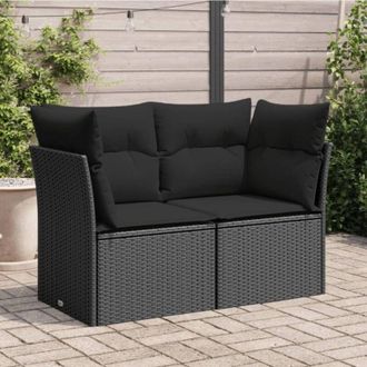 vidaXL Canap&eacute; de jardin avec coussins 2 places noir r&eacute;sine tress&eacute;e