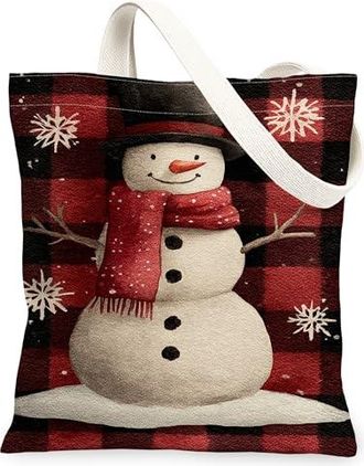 Generic Sacs fourre-tout en toile avec motif bonhomme de neige pour vacances, sacs d&eacute;picerie r&eacute;utilisables, l&eacute;gers et lavables, pour shopping, voyage, pique-n