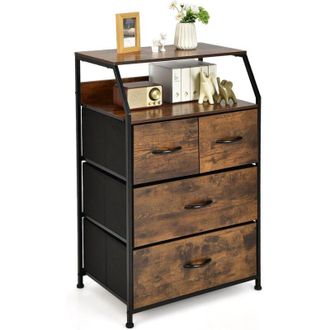 Costway Costway - Kommode mit 4 Schubladen, Sideboard mit 4 faltbaren Stoffschubladen & Metallrahmen, Aufbewahrungsschrank industriell f&uuml;r Wohnzimmer