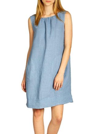 CASPAR Fashion Sommerkleid SKL017 l&auml;ssiges knielanges Damen Sommer Leinenkleid Luftig leicht, figurumspielende Form, mit seitlichem Jersey-Einsatz