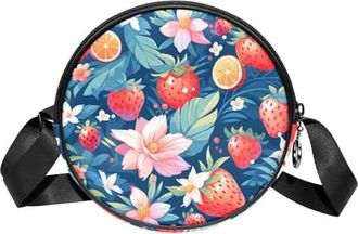 Generic Sac &agrave; bandouli&egrave;re rond pour femme, motif fruits d&eacute;t&eacute; color&eacute;s, petit sac &agrave; bandouli&egrave;re avec fermeture &eacute;clair, bretelles r&eacute;glables, sac &agrave; main rond d&eacute;co