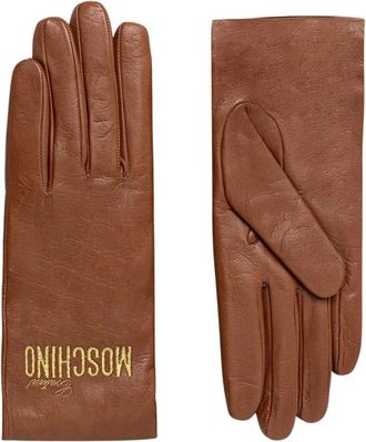 Moschino Gants en cuir nappa avec broderie logo - Femme - Accessoires - Brun - Taille: 7 1/2 IN