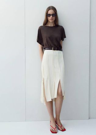 Mango T-shirt lin manches courtes marron - Femme - XXS - MANGO