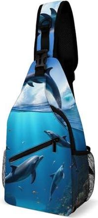 Generic Sacoche Homme Bandouliere Mer bleue, grande vague oc&eacute;anique, dauphin sautant R&eacute;glable Sling Bag Antivol Sac &agrave; Dos Militaire pour Homme Cyclisme Femme