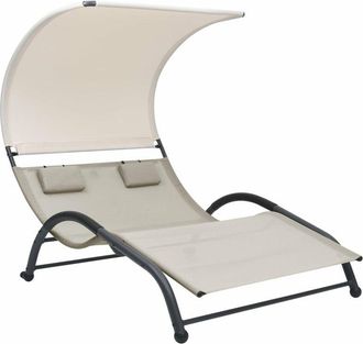 vidaXL Doppel-Sonnenliege mit Sonnendach Textilene Creme Vidaxl