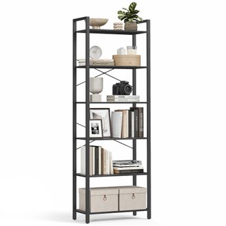 Vasagle B&uuml;cherregal, 6 Ebenen, B&uuml;cherregal, Regal, f&uuml;r B&uuml;ro, Arbeitszimmer, Wohnzimmer, Schlafzimmer, 30 x 66 x 186 cm, Industrial, Ebenholzschwarz und Tinten