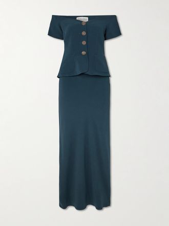Saloni Clementine Schulterfreies Midikleid Aus Cady Mit Verzierungen - Blau