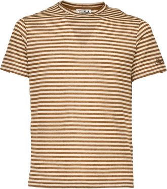 MC2 Saint Barth Homme, Tops, Brun, Taille: M T-shirt ray&eacute; &agrave; col rond