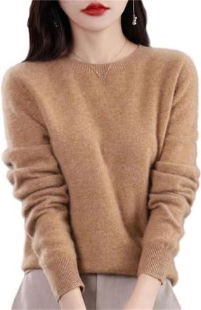 Generic Pull 100 % cachemire pour femme, pull en laine &agrave; manches longues, hauts basiques solides, pull dautomne pour femme, camel, XXL