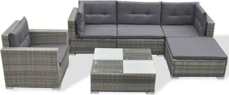 vidaXL 6-tlg. Garten-Lounge-Set mit Auflagen Poly Rattan Grau - Vidaxl