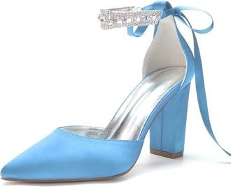 Miyoopark Chaussures de mariage mode femme talon bloc soirée décolleté, M641 Bleu ciel, 39.5 EU