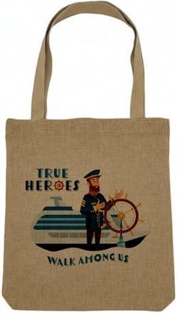 Fabulous Sac Shopping Tote Bag Aspect Lin - True Heroes - Seaman Sailor Boat Job Sac de Courses Toile Epaisse 360g Beige Naturel Cabas Port&eacute; Epaule Solide Impr