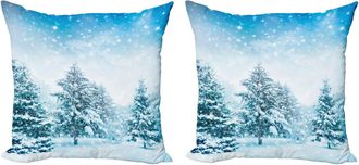 Abakuhaus Winter Kissenbezug Set (2Stück), Tannenbaum Bergabhang, doppelseitiges Digitaldruckdekor mit Reißverschluss, 50 cm, Blau Weiss