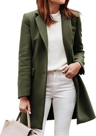 Generic Womens Long Winter Coat Wool Blend Long Winter Coats Single Breasted Trench Coat Casual Classic Fall Outwear Green X Large