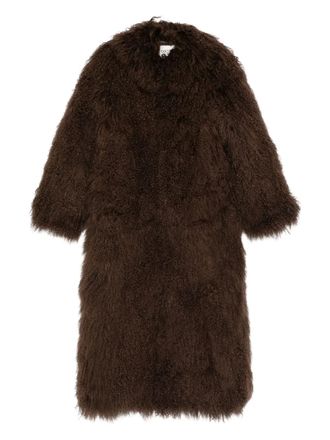 Ducie manteau Faye en peau lain&eacute;e - Marron